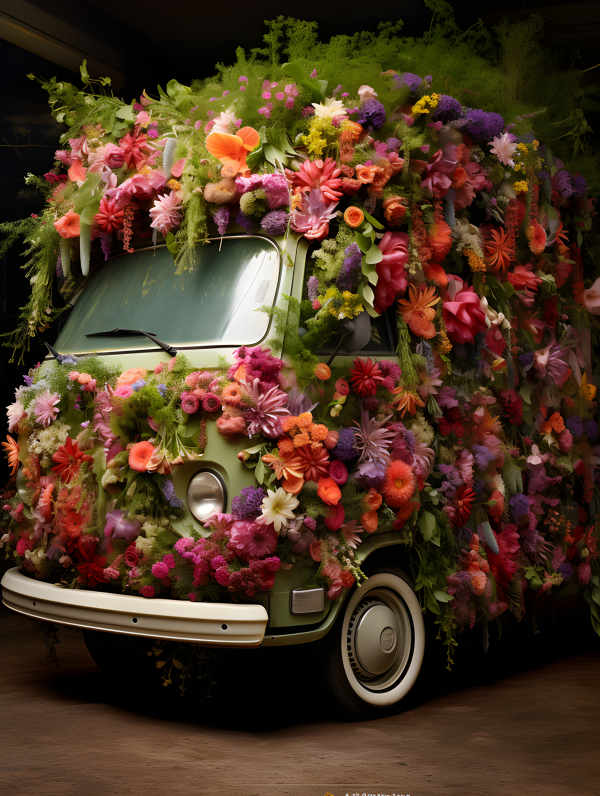 VW flower van - Impossible Images - Unique stock images for commercial use.