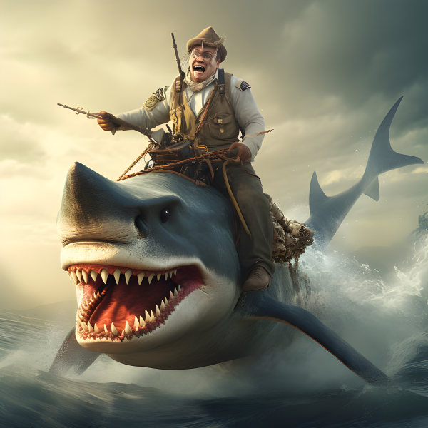 Shark giving an explorer a ride - Impossible Images - Unique stock ...