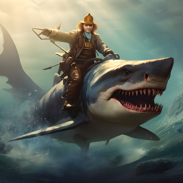 Explorer getting a lift from a shark - Impossible Images - Unique stock ...