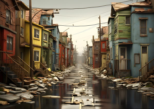 Run down street of houses built on pebbles - Impossible Images - Unique ...