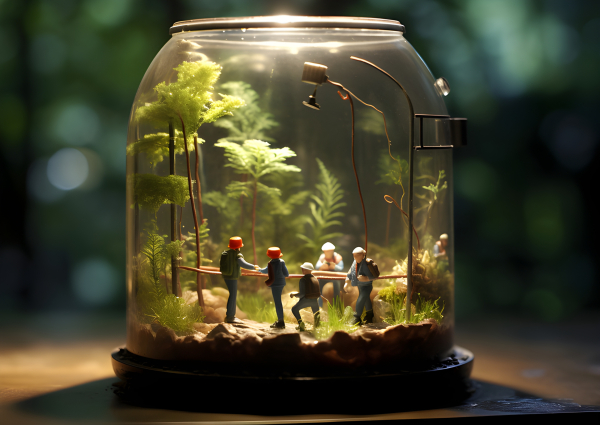 Tiny people working in a glass jar - Impossible Images - Unique stock ...