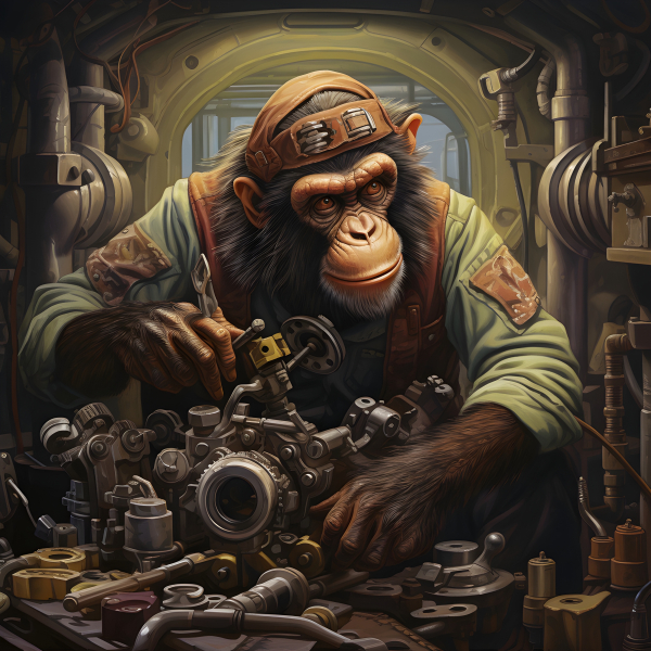 Monkey working with machinery - Impossible Images - Unique stock images ...