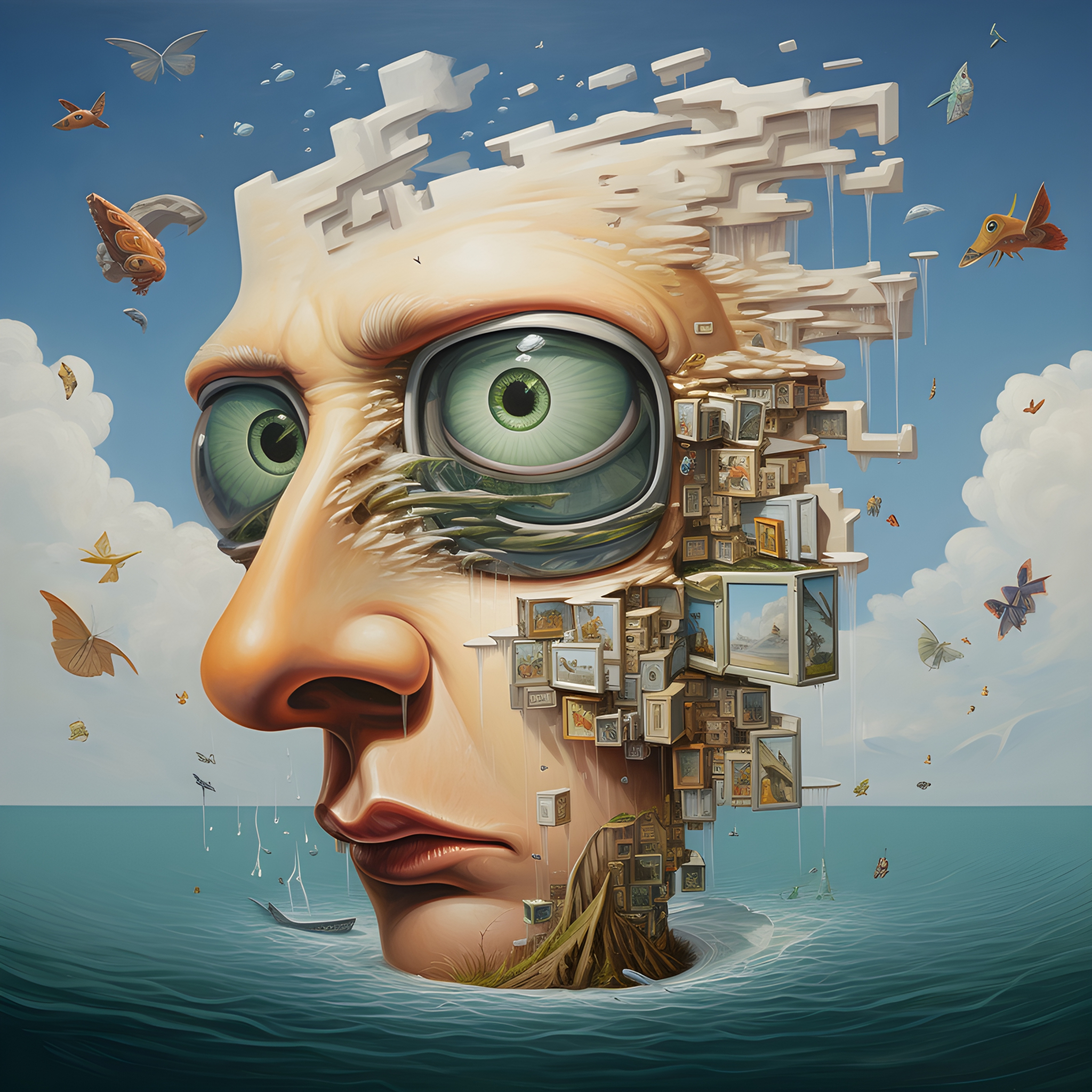 Surrealist male face floating in the ocean - Impossible Images - Unique ...
