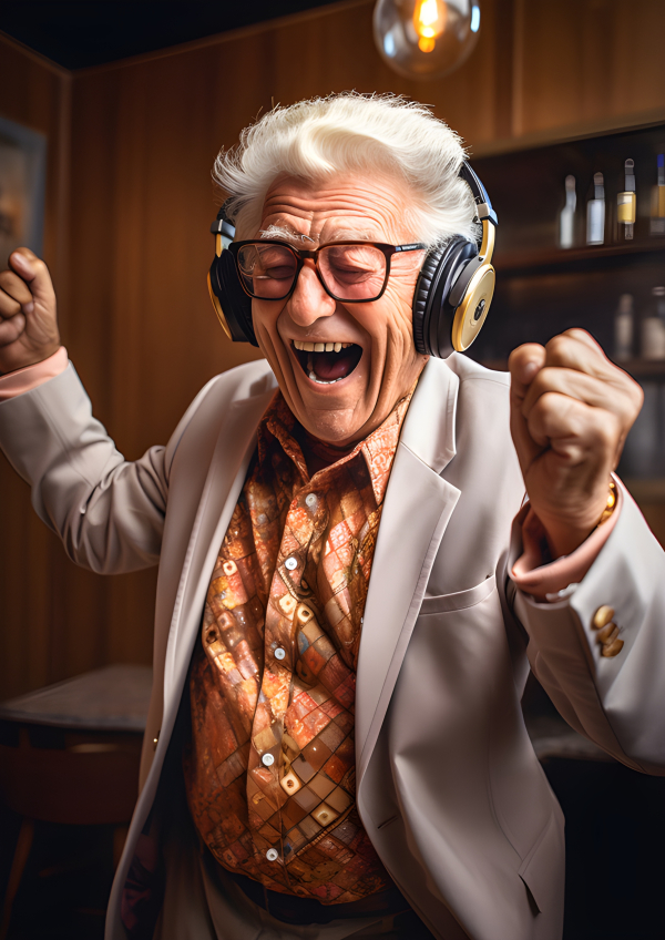 Pensioner wearing wireless headphones and dancing - Impossible Images ...