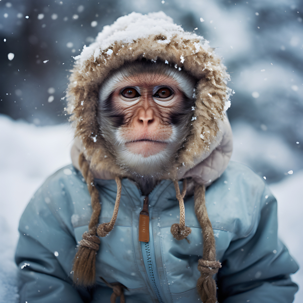 A monkey in a snow suit - Impossible Images - Unique stock images for commercial use.