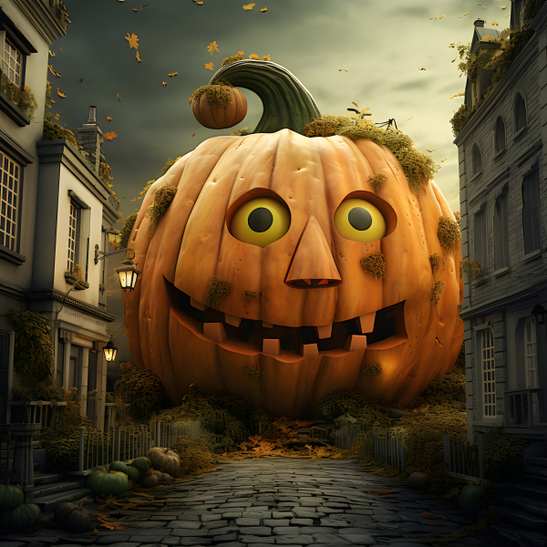 Pumpkin house at the end of a deserted street - Impossible Images ...