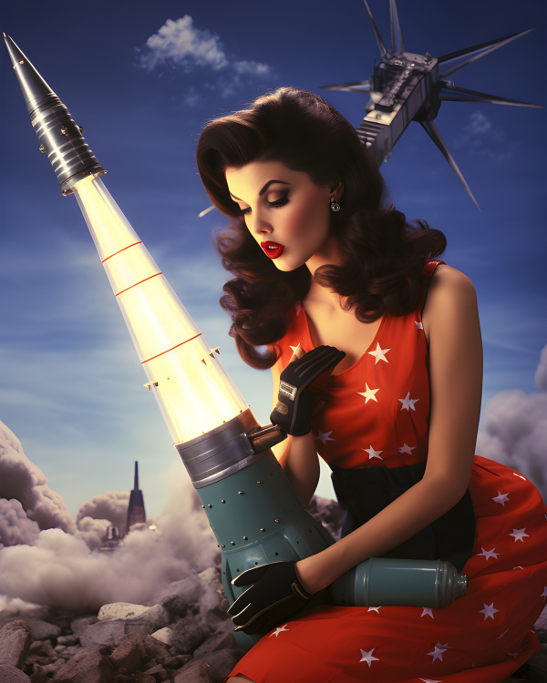 1950s pinup girl in space - Impossible Images - Unique stock images for commercial use.