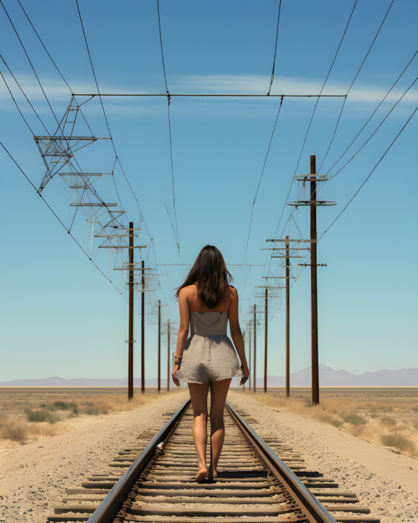 A woman walking barefoot on train tracks - Impossible Images - Unique stock images for ...
