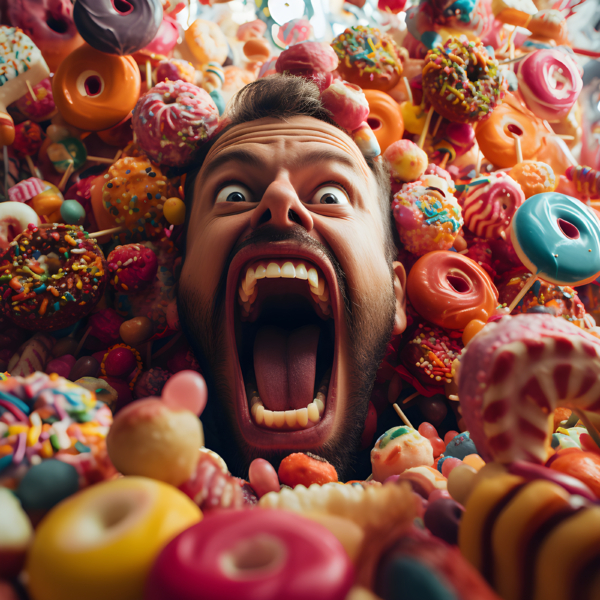Screaming man surrounded by doughnuts - Impossible Images - Unique ...