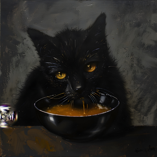 An oil painting of a cat eating soup - Impossible Images - Unique stock ...
