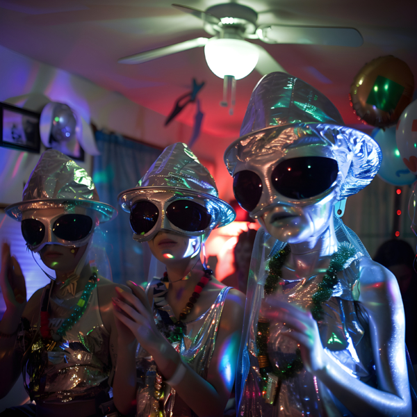 Aliens at a party wearing tinfoil hats - Impossible Images - Unique ...