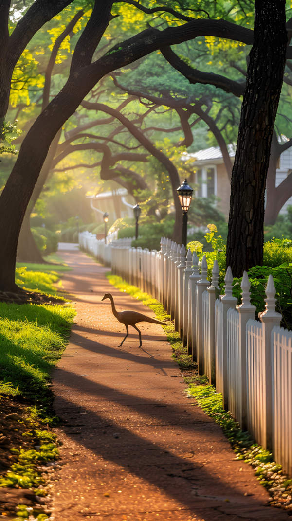 A dinosaur inauspiciously walks down a path - Impossible Images ...