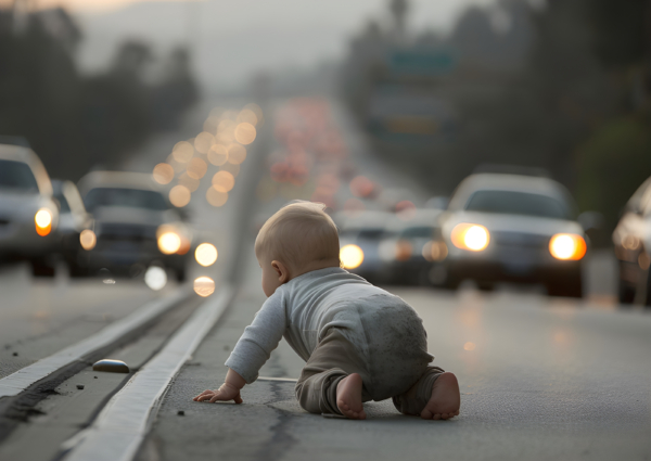 A baby crawling across a busy freeway - Impossible Images - Unique ...