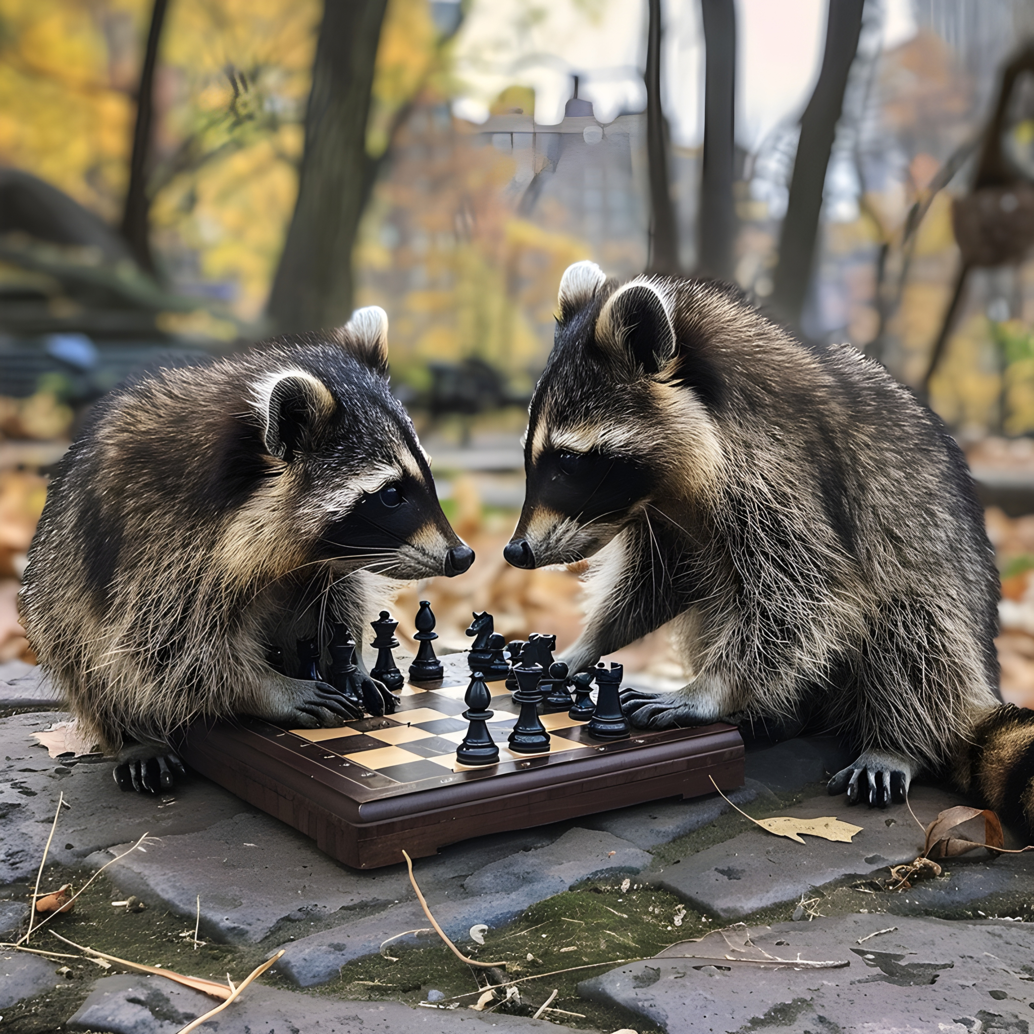 Raccoons playing chess in the park - Impossible Images - Unique stock ...