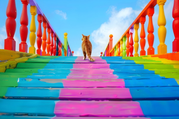 Cat surrounded standing on a rainbow bridge - Impossible Images ...