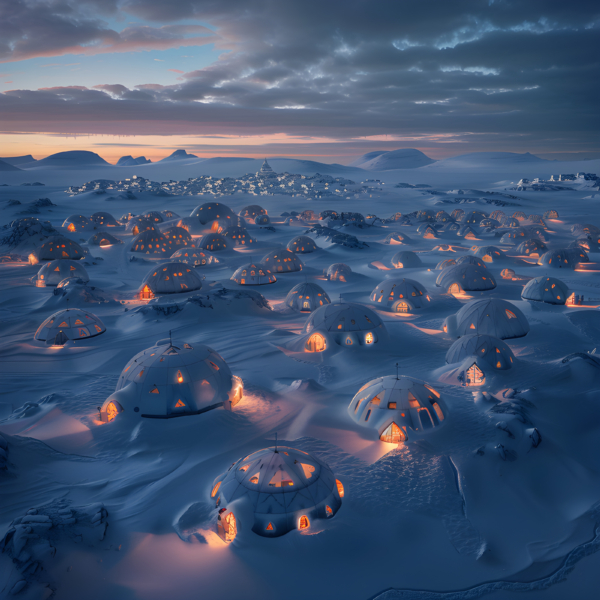 A dazzling and exciting arctic tundra with a giant glowing igloo ...