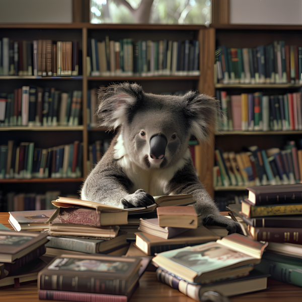 A koala as a librarian organizing books in a library - Impossible ...