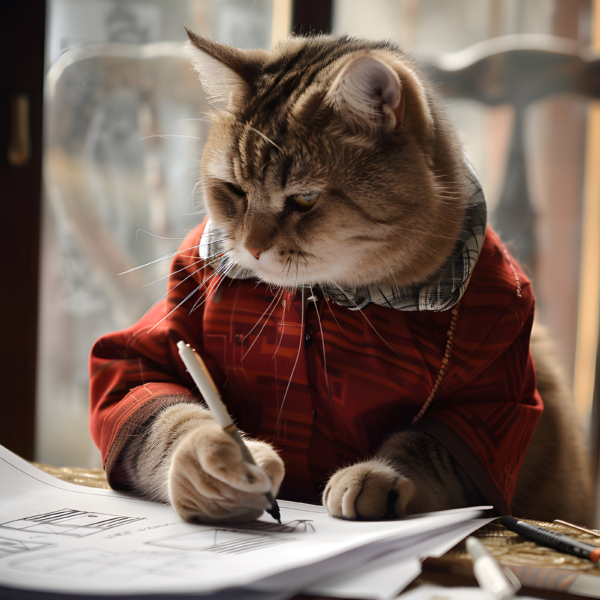 A cat as a fashion designer sketching new clothing designs - Impossible ...