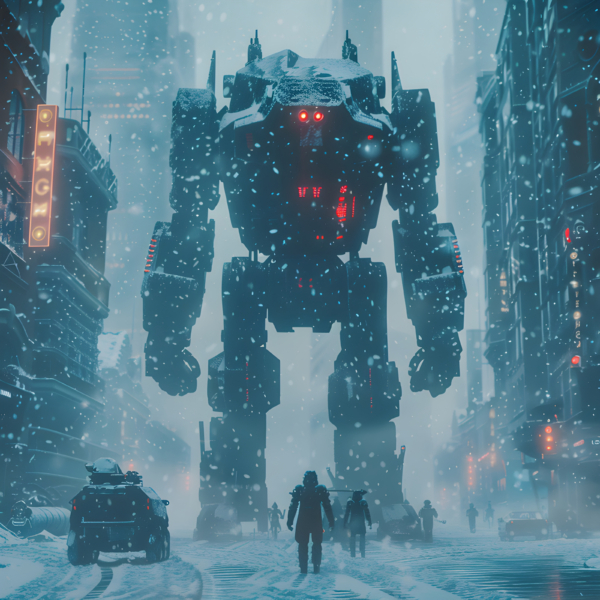 Mech robots in a frozen dystopia - Impossible Images - Unique stock ...