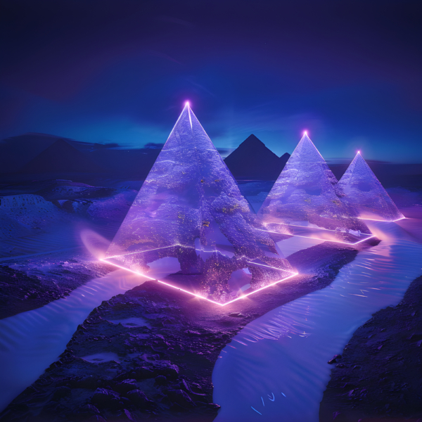 Pulsating pyramids perched on purple, phosphorescent plains, producing ...