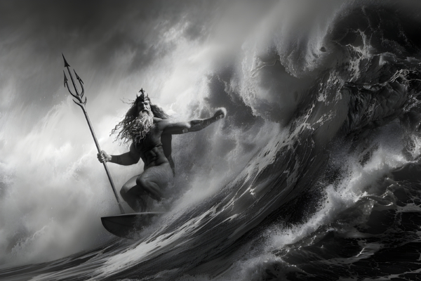 Poseidon surfing on a massive wave - Impossible Images - Unique stock ...