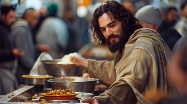 Jesus working in a soup kitchen - Impossible Images - Unique stock ...