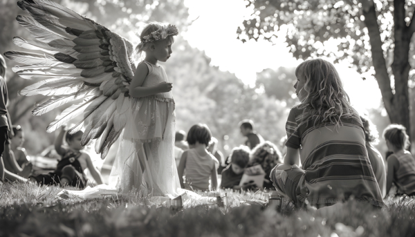 An angel watching over children playing in a park - Impossible Images ...