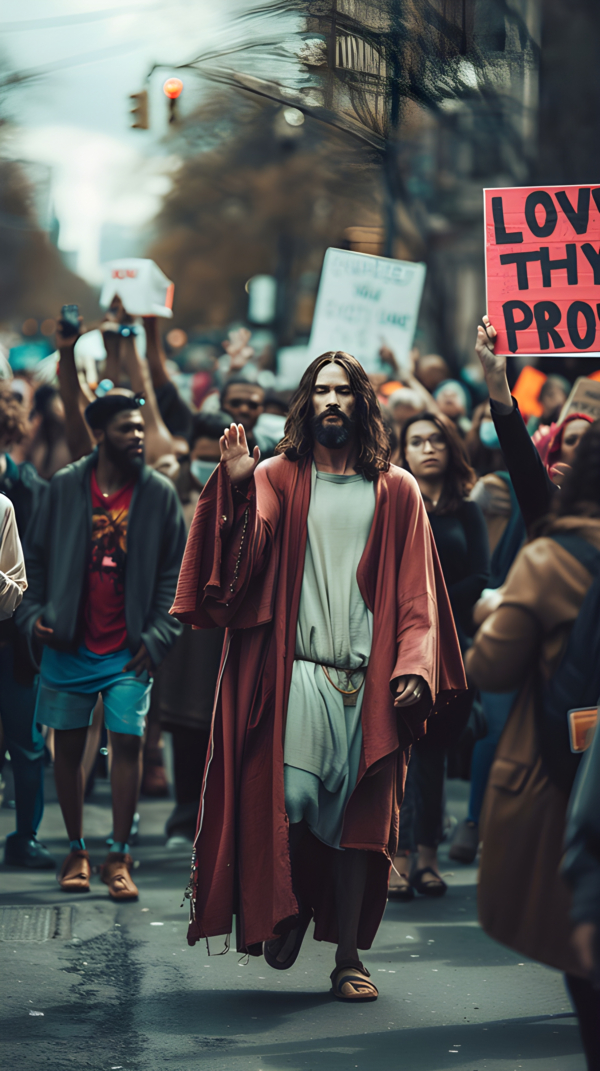 Jesus walking through a modern protest - Impossible Images - Unique ...