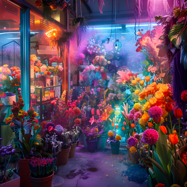 A flower shop where the bouquets are made up of gigantic, glowing ...
