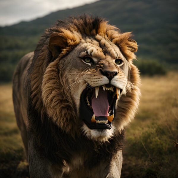 A majestic lion roaring ferociously in the wilderness. - Impossible ...