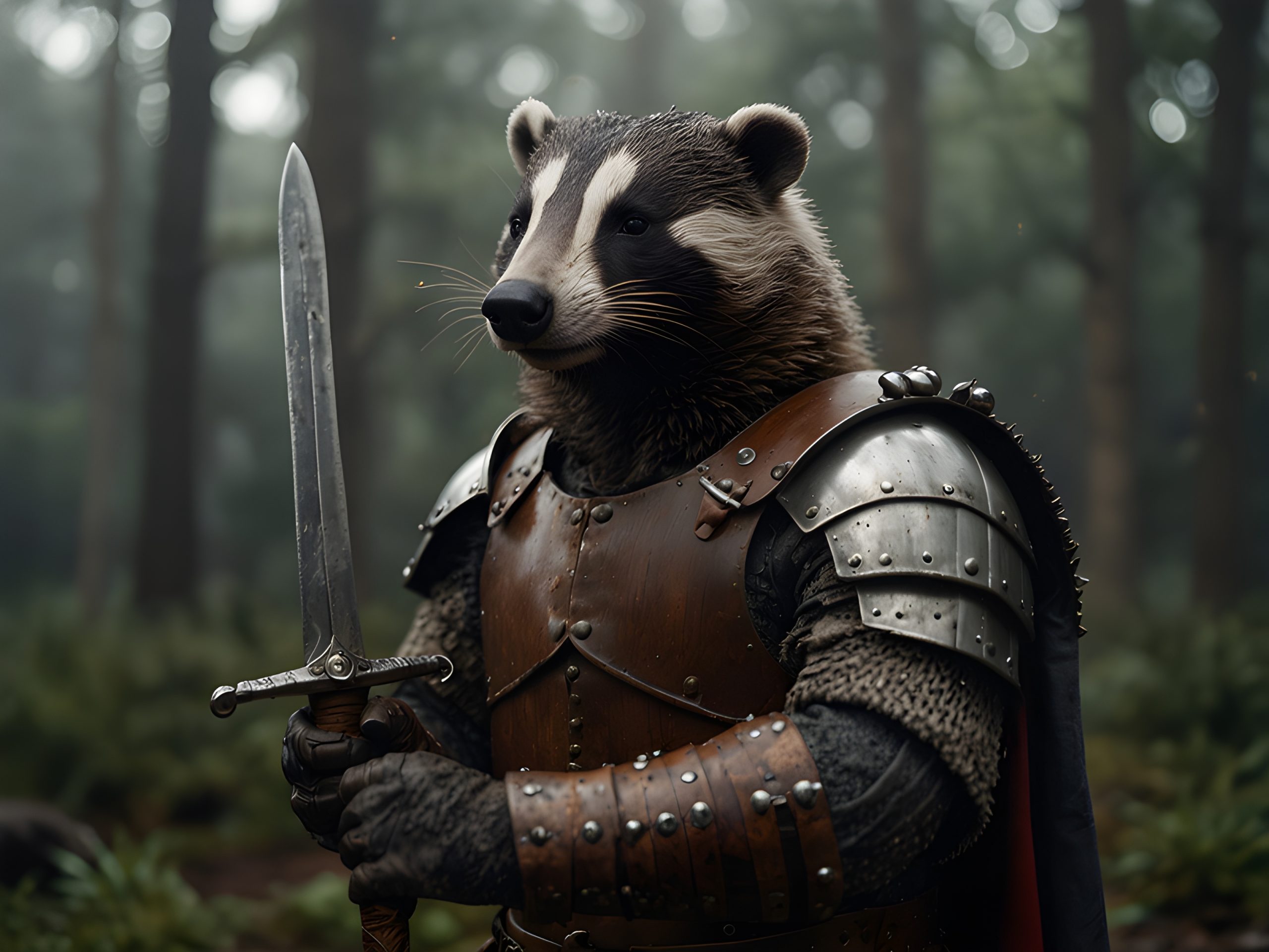 A Badger in Full Plate Armor Stands Guard in a Forest - Impossible ...