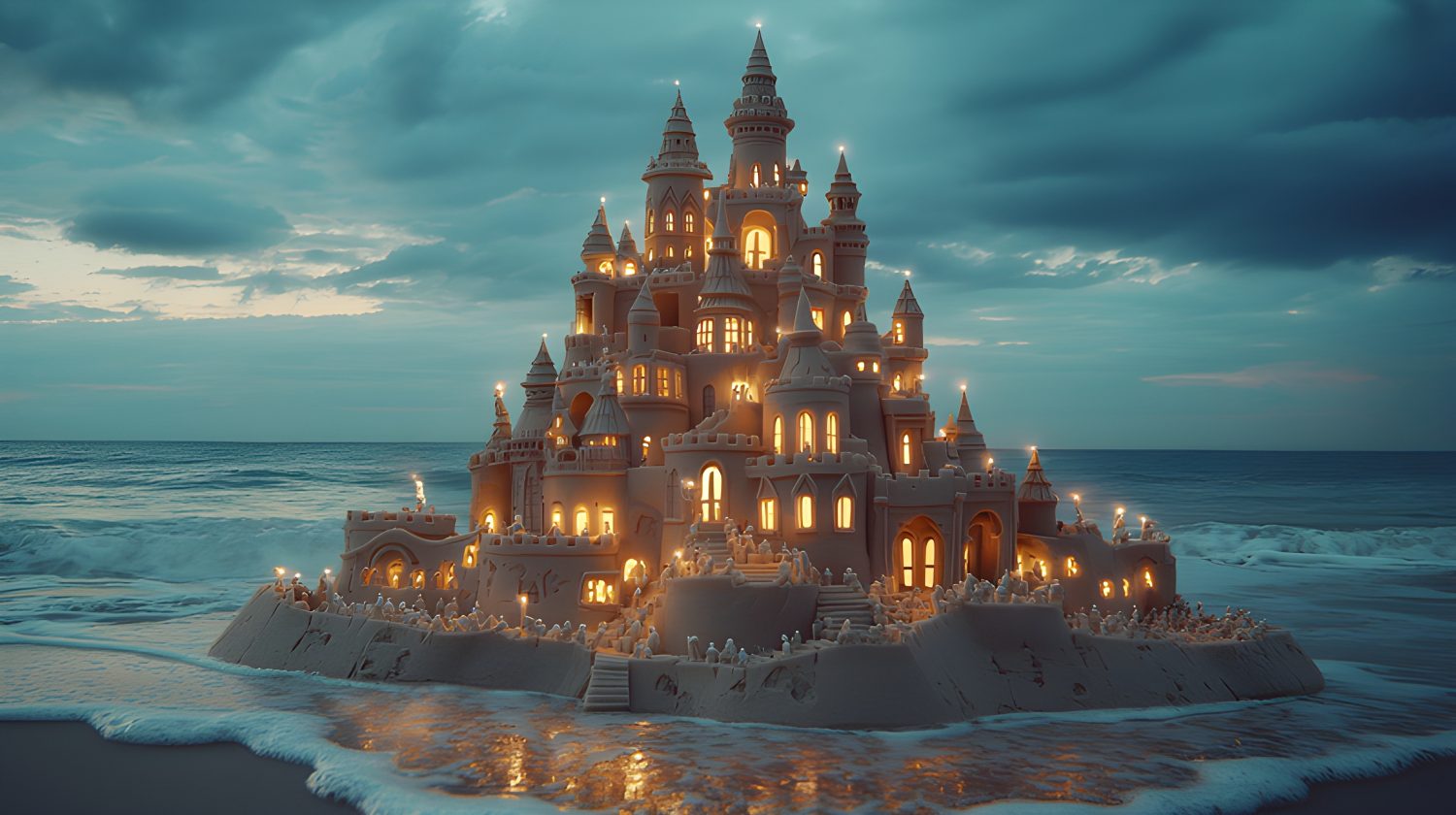 A Sandcastle Kingdom Glowing Under the Twilight Sky - Impossible Images ...