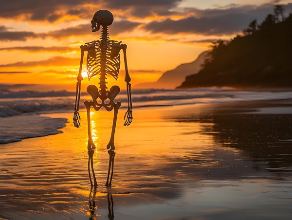 Skeleton Silhouetted Against a Sunset on a Beach - Impossible Images ...