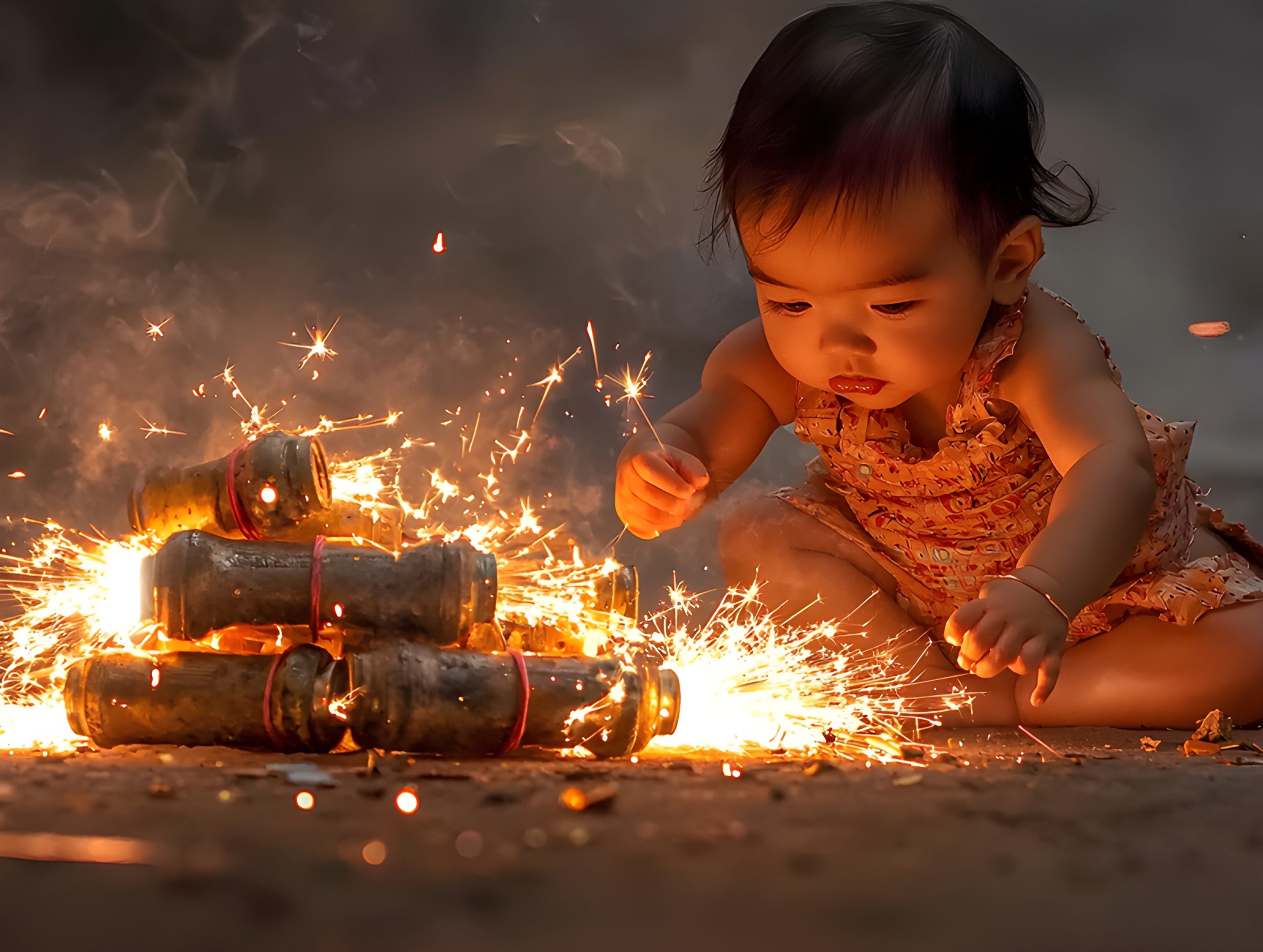 A Little Girl Watches Sparkles From a Burning Firecracker - Impossible ...