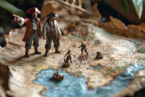 Pirate Captains Charting a Course on an Ancient Map - Impossible Images ...