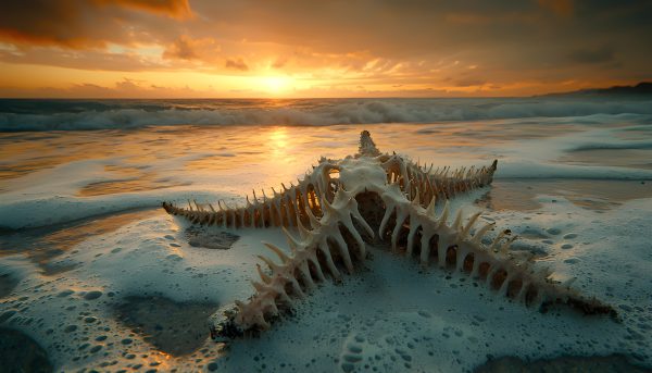 Sunset Skeleton on the Shoreline of a Sandy Beach - Impossible Images ...
