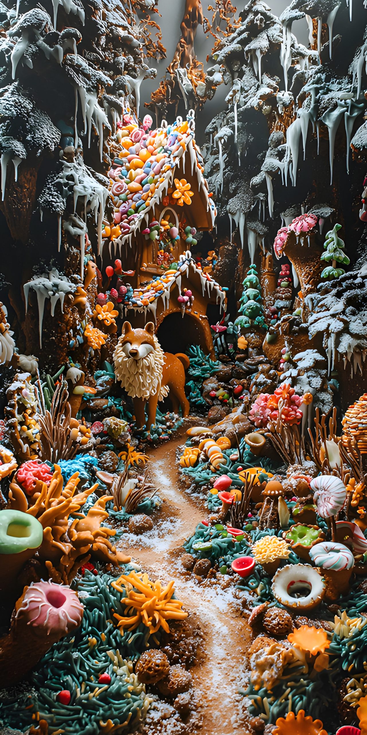 Gingerbread Forest with a Wolf and Candy Cane Trees - Impossible Images ...