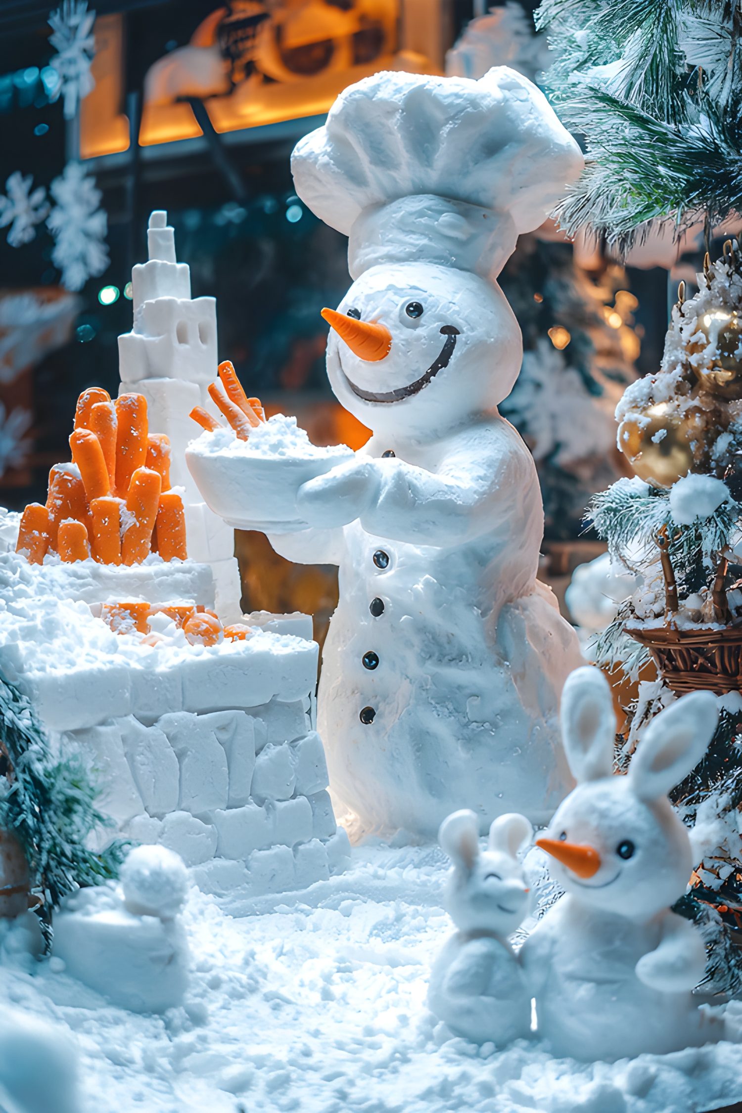 Snowman Chef Baking Christmas Treats with Snowy Bunnies - Impossible ...
