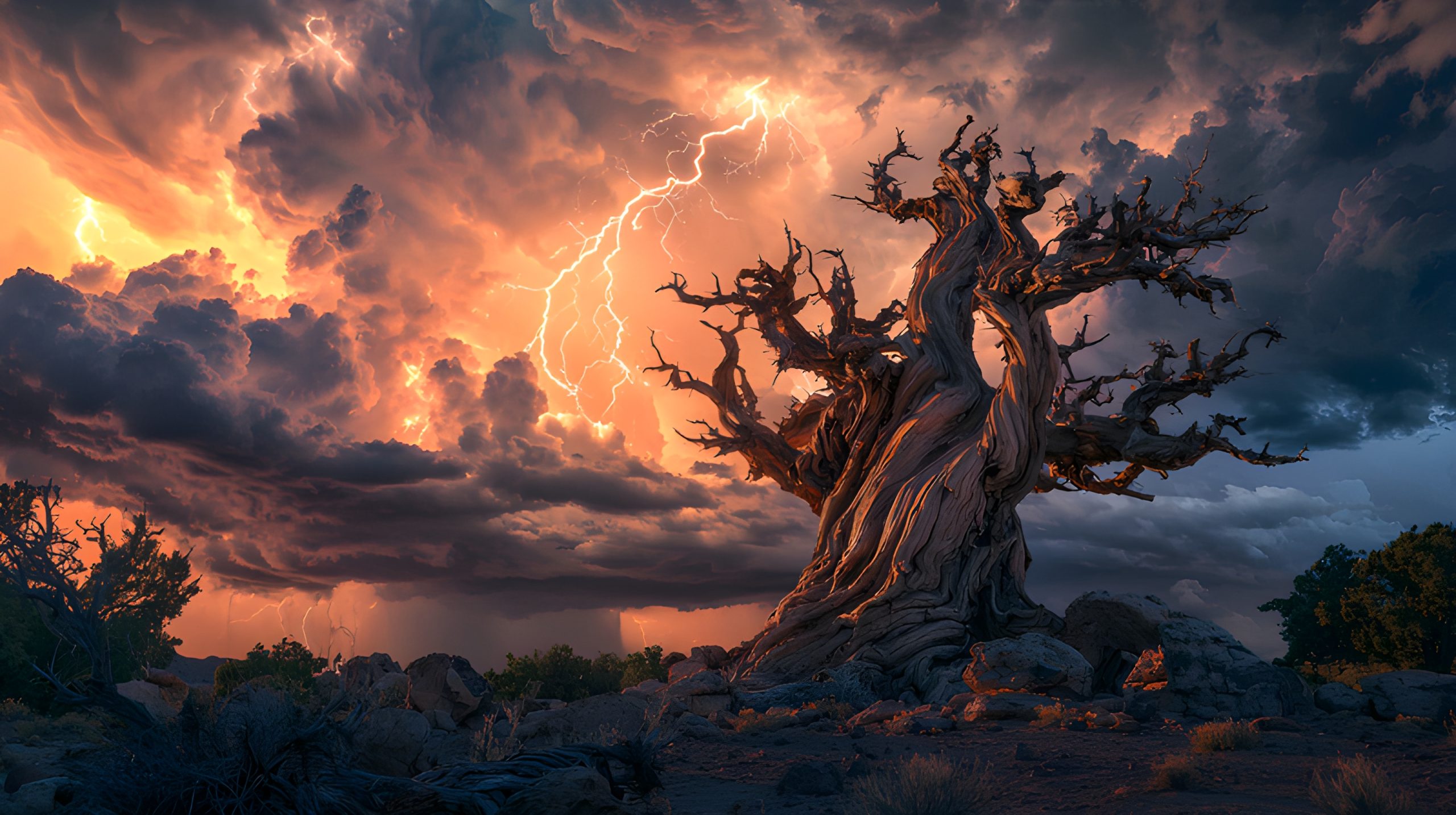 A Twisted Tree Stands Tall Against a Dramatic Stormy Sky - Impossible ...
