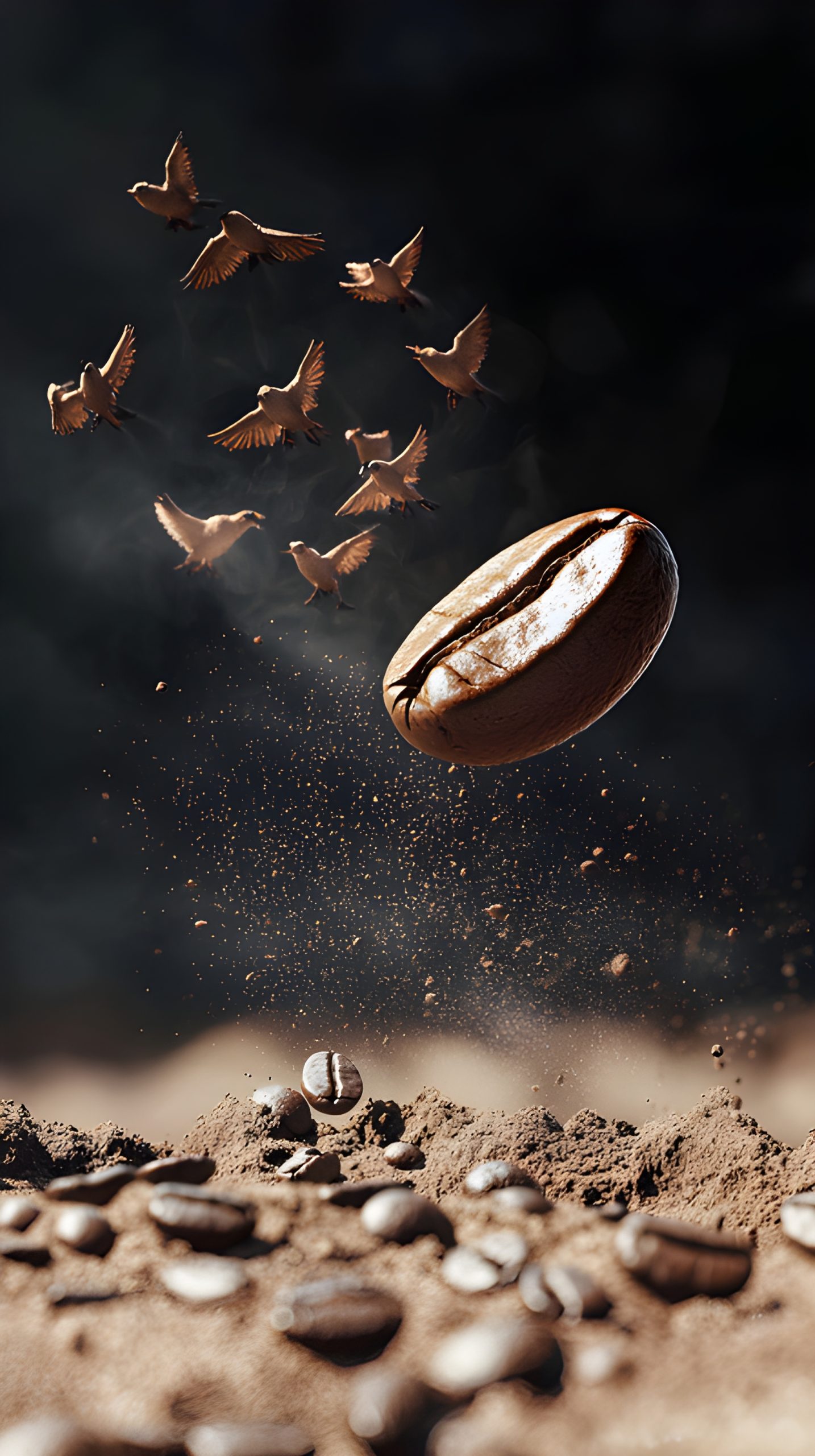 Coffee Bean Explosion Surrounded by Birds in Flight - Impossible Images ...