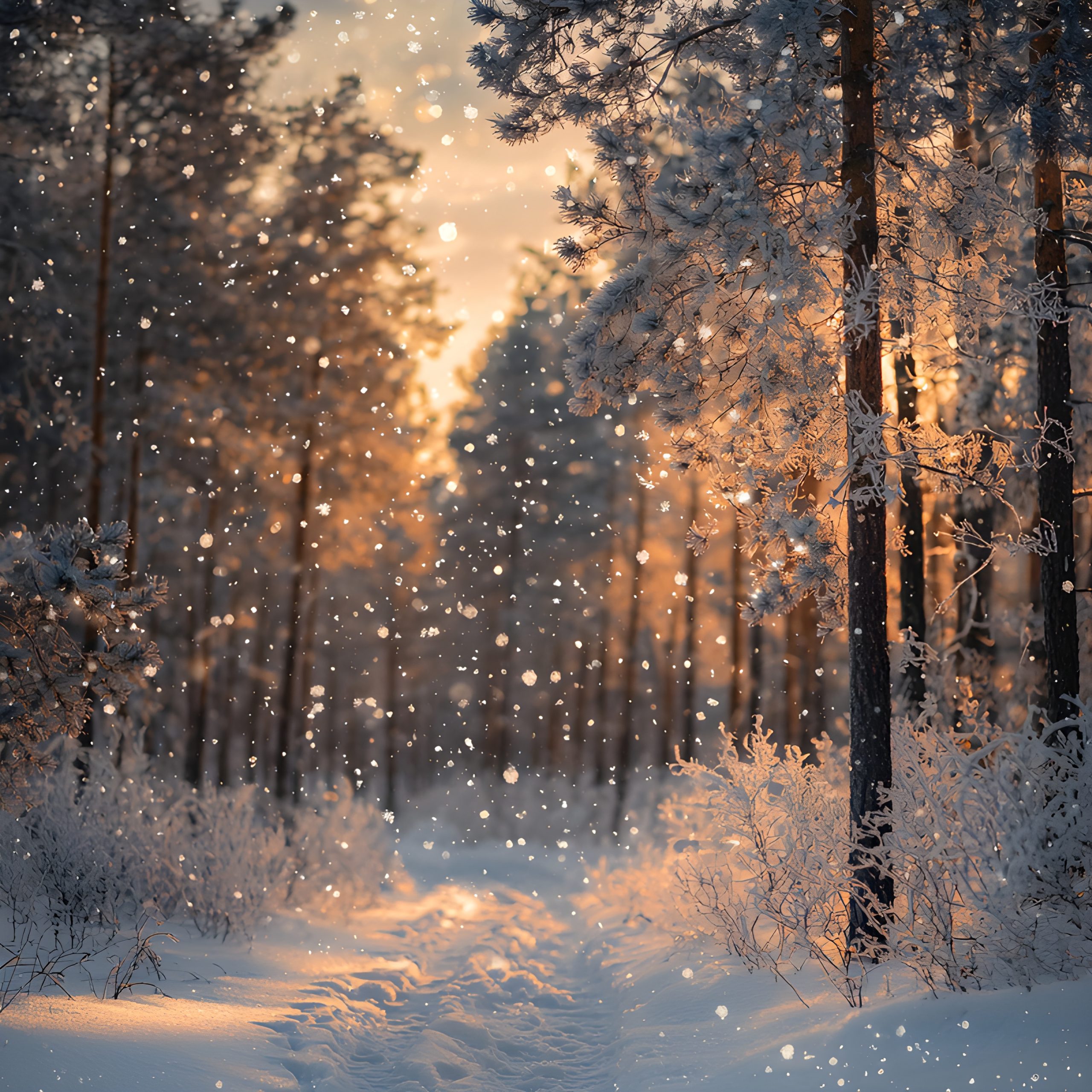 Winter Wonderland: Snow-Covered Forest Path Through a Magical, Sunlit Landscape - Impossible ...