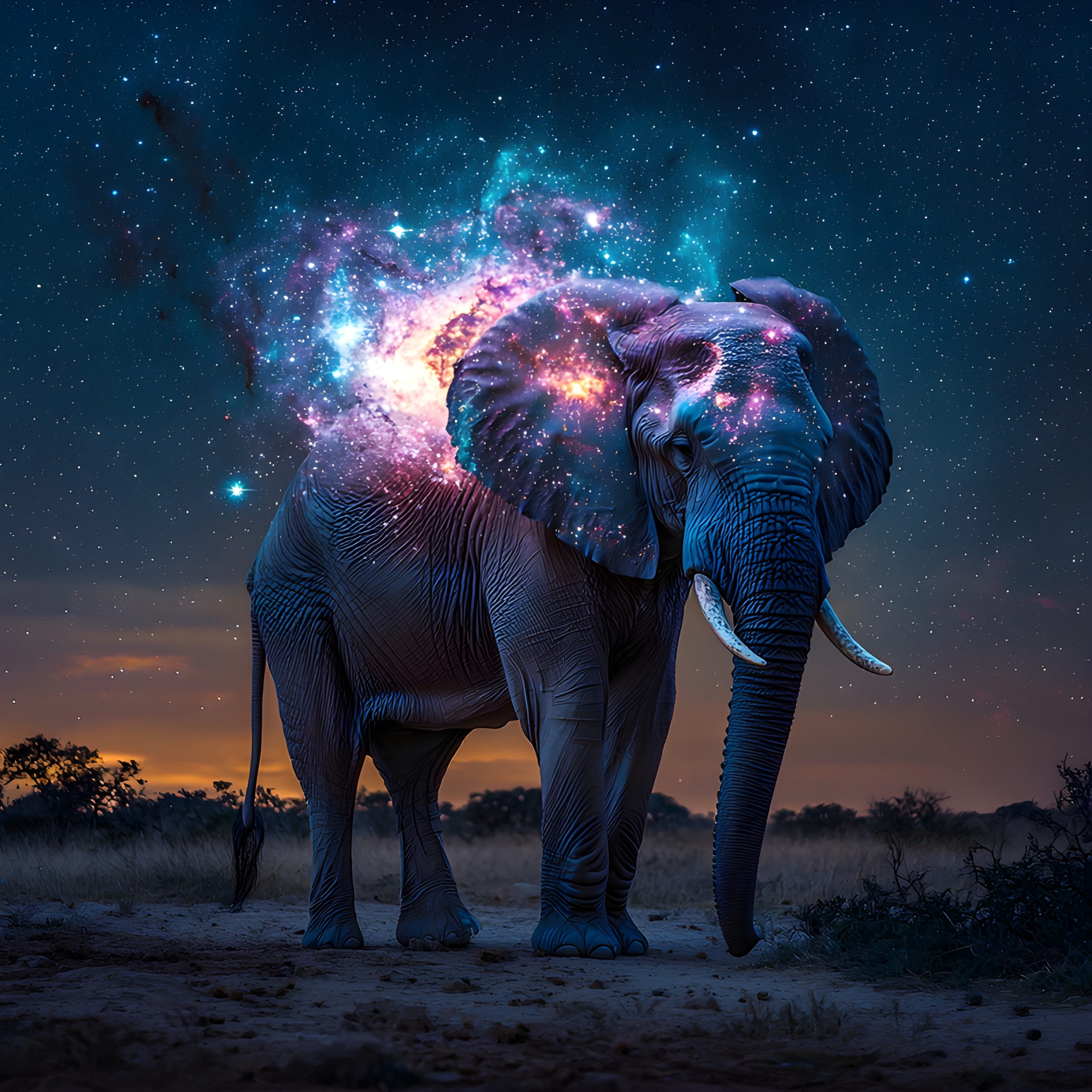 Cosmic Elephant Under a Starry Night Sky - Impossible Images - Unique ...