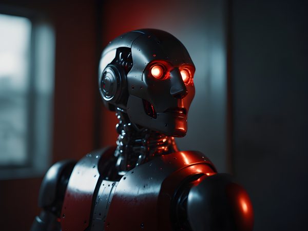The Rise of the Machine: A Futuristic Android with Glowing Red Eyes ...