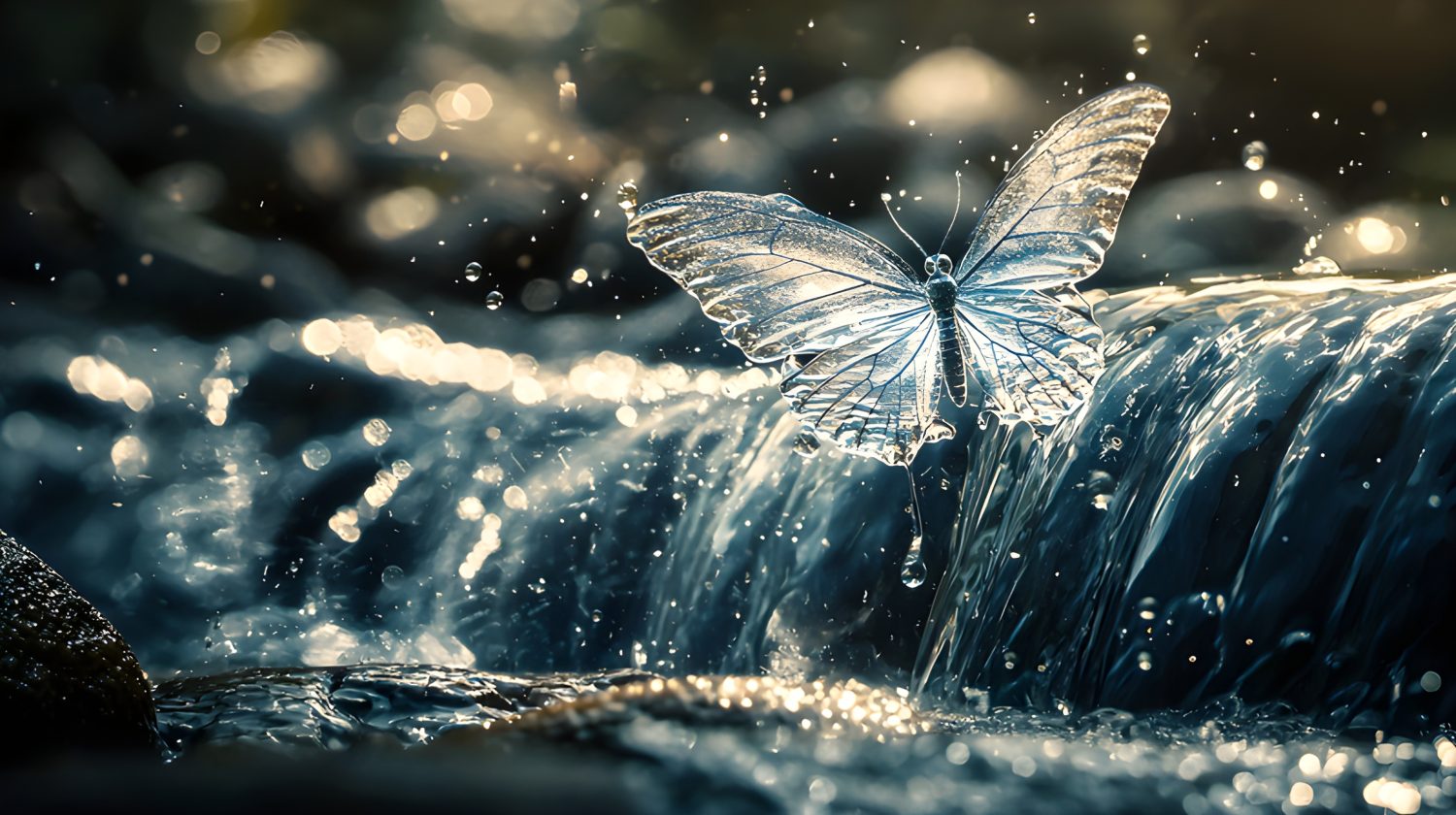 A Crystal Butterfly Emerging from a Cascading Waterfall - Impossible ...