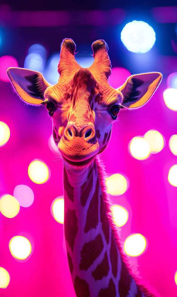 Giraffe Portrait in a Neon Wonderland - Impossible Images - Unique ...