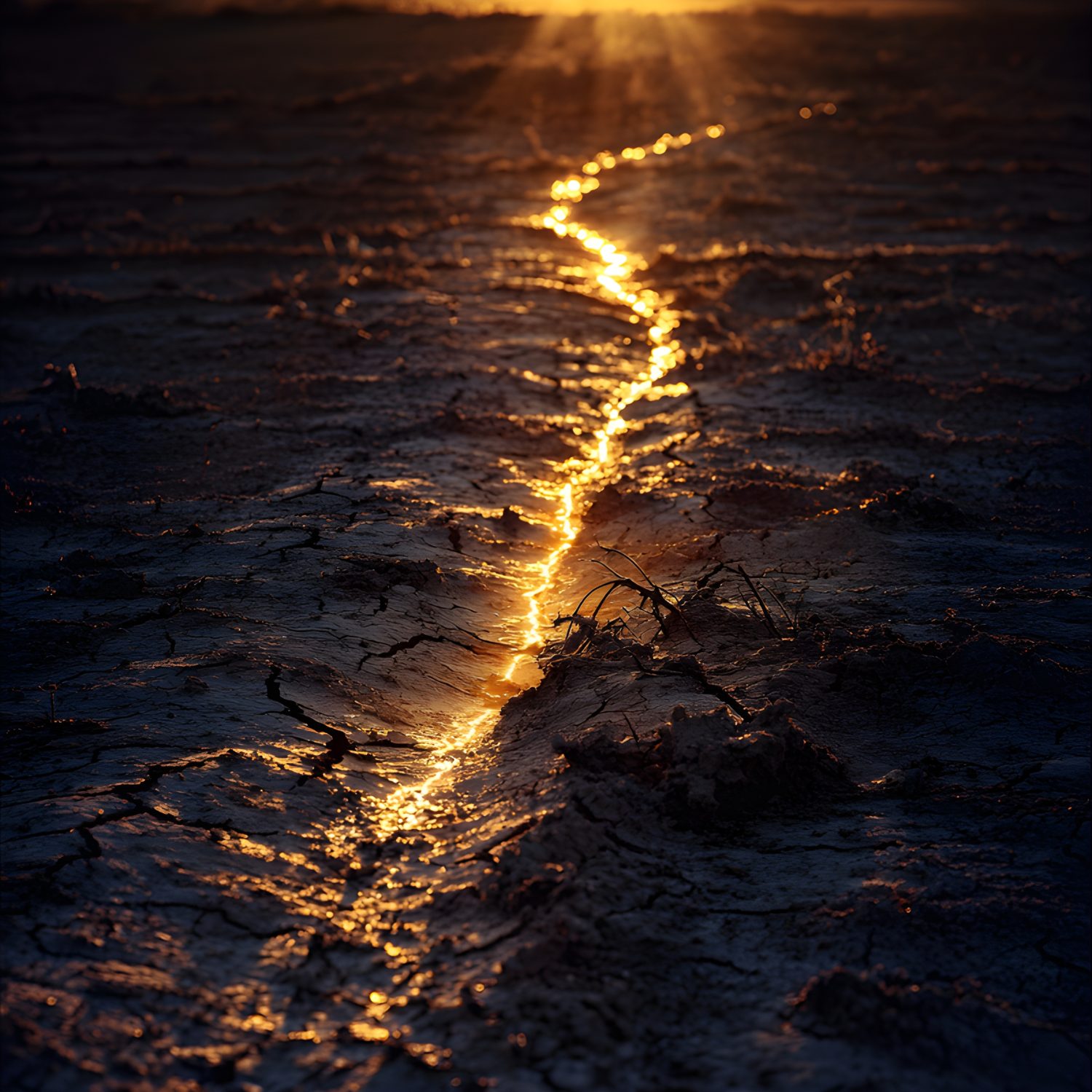 Sunset's Golden Crack in Dried Earth's Embrace - Impossible Images ...