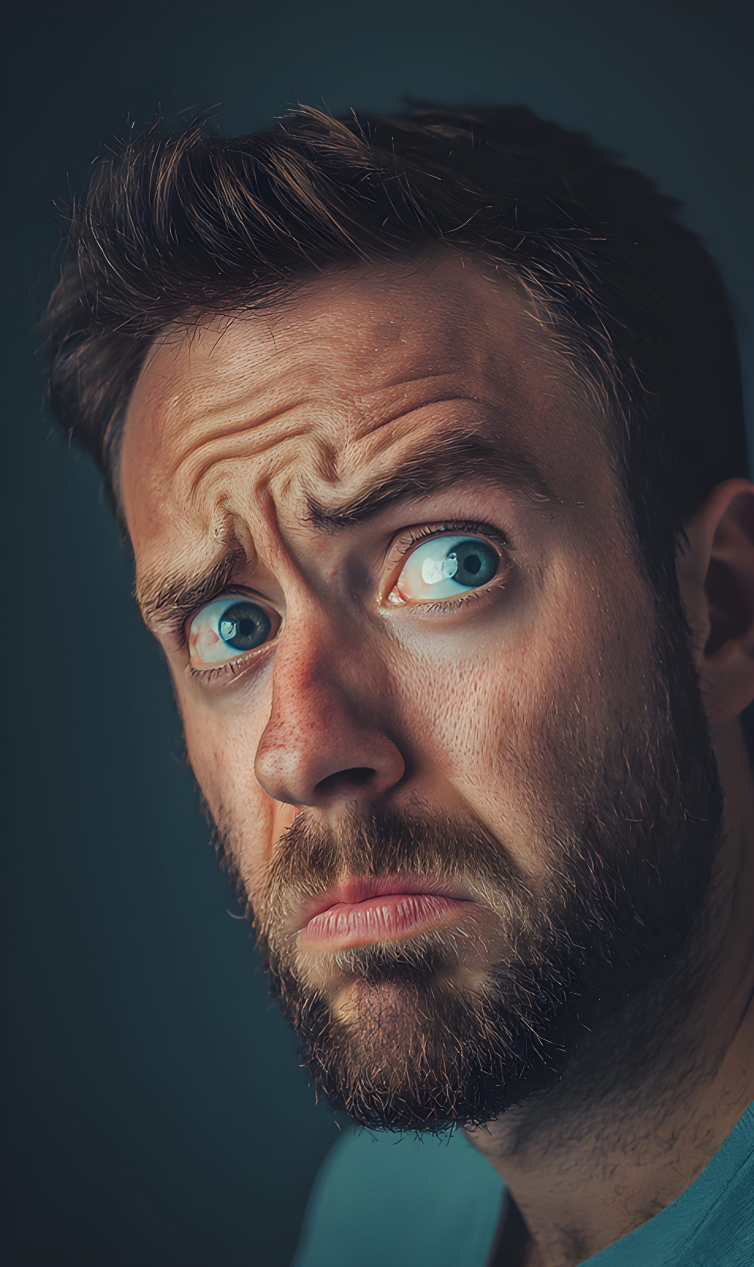 A Man's Worried, Furrowed Brow and Wide Eyes - Impossible Images ...