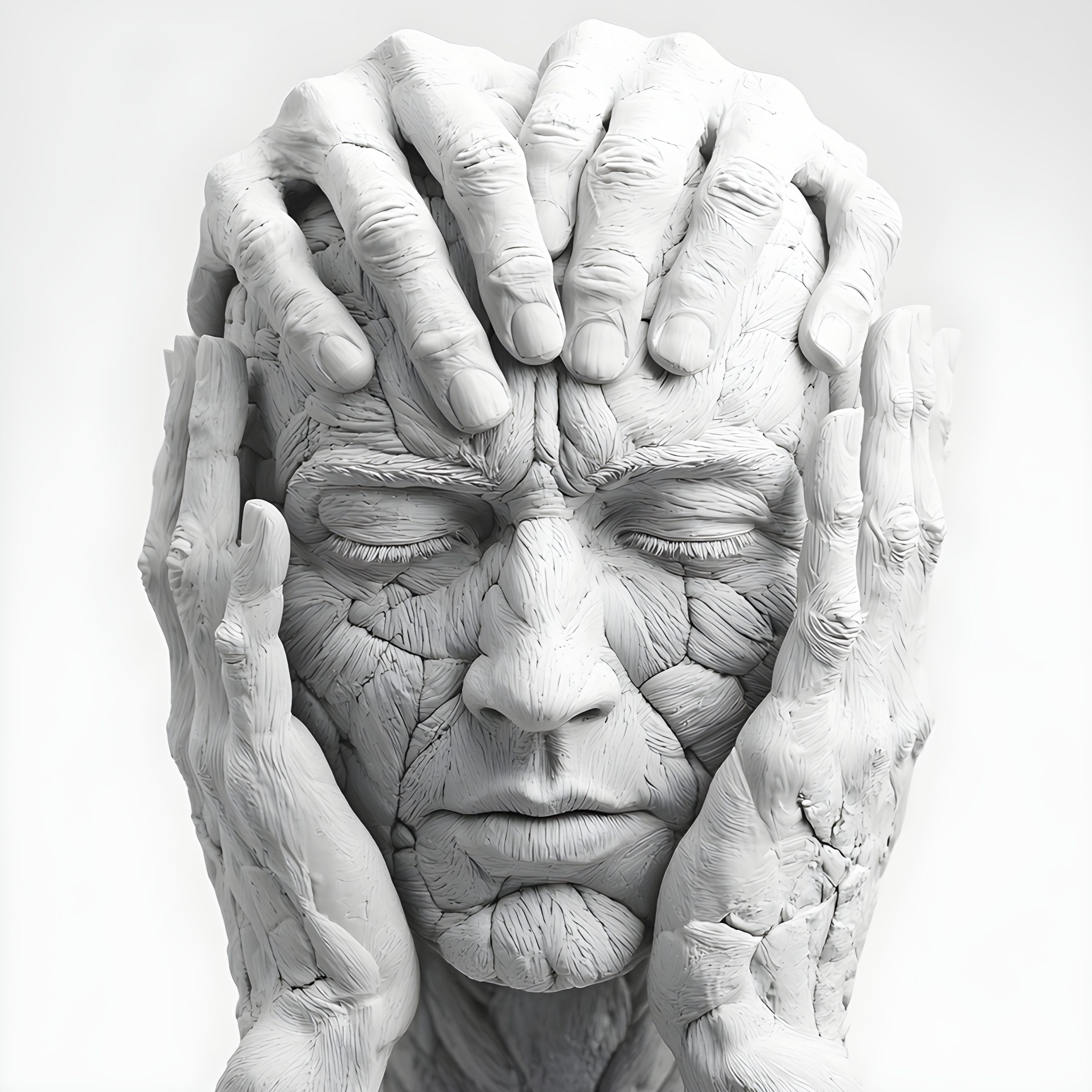 Hands Clasping Weathered Face - Impossible Images - Unique stock images ...