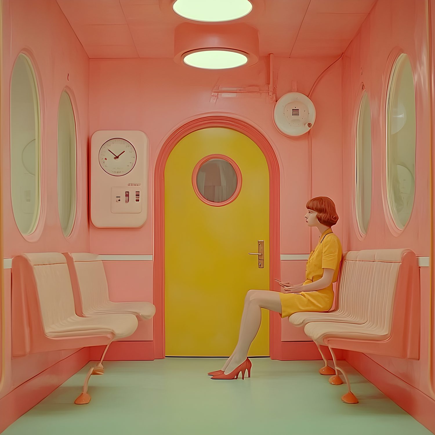 Retro Woman in Peach Waiting Room - Impossible Images - Unique stock ...