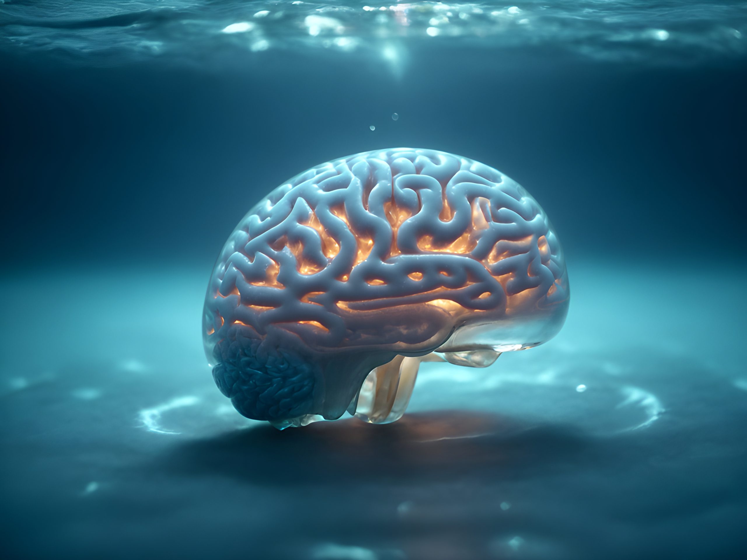 Submerged Brain Glowing Underwater - Impossible Images - Unique stock ...